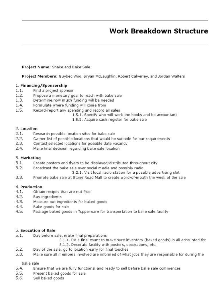 Bake Sale Project Plan and Execution | PDF | Law