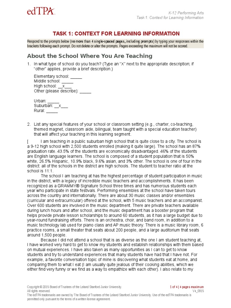 Edtpa Context For Learning | PDF | Individualized Education Program ...