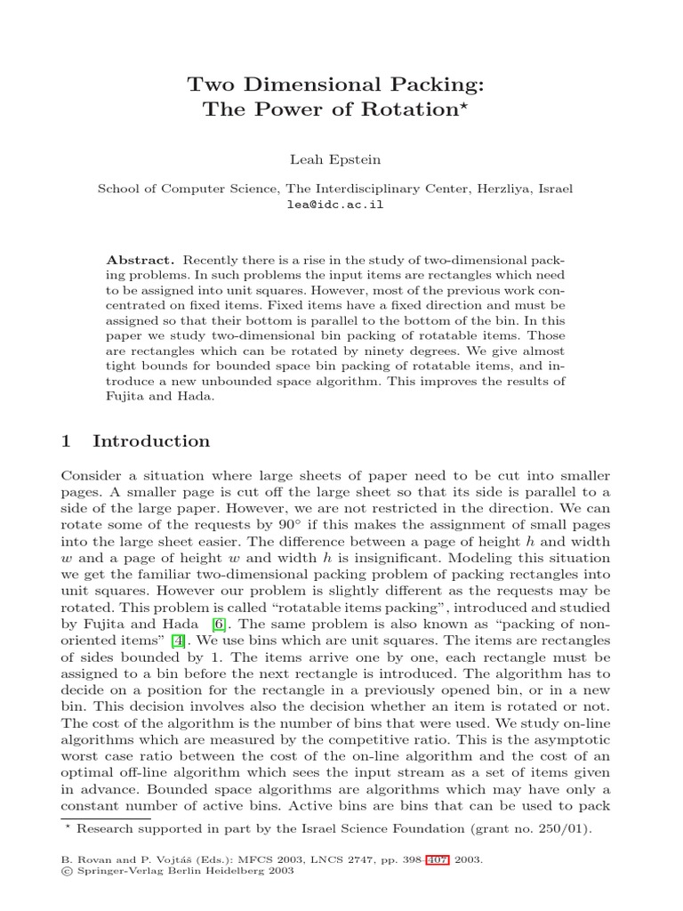 Two Dimensional Packing: The Power of Rotation | PDF | Algorithms ...
