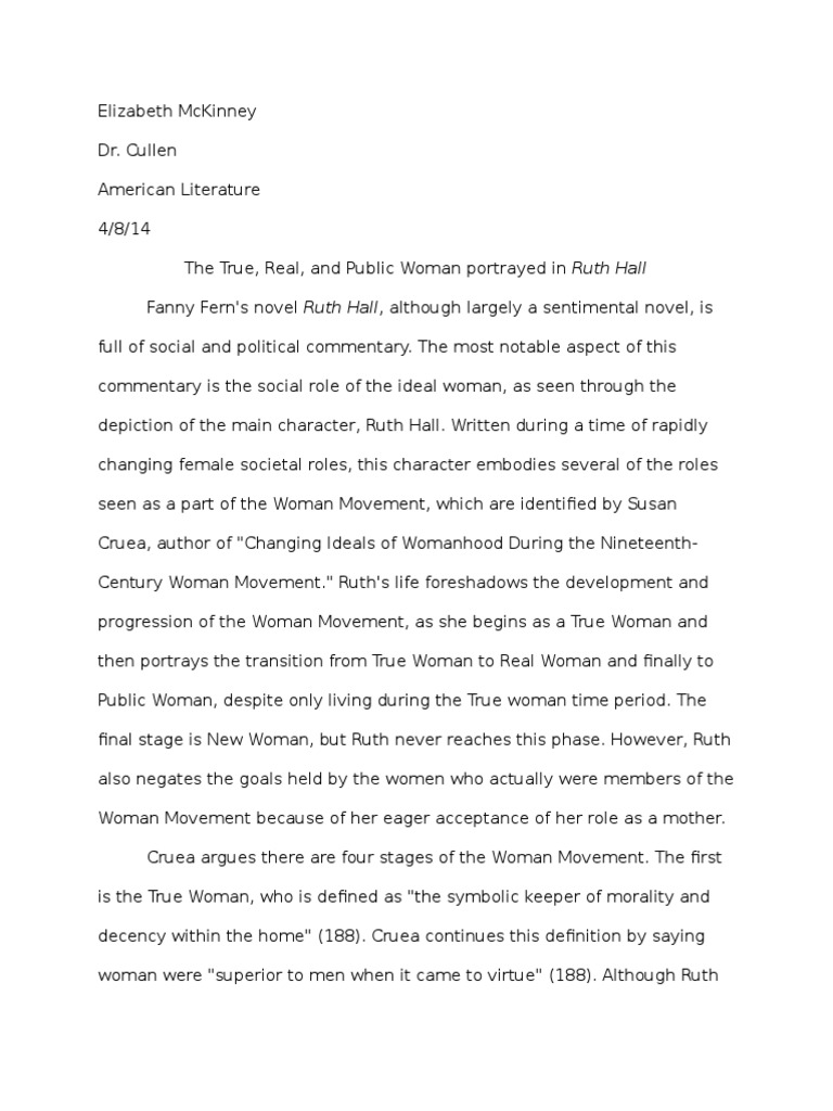 The True, Real, and Public Woman Portrayed in Ruth Hall | PDF | Woman
