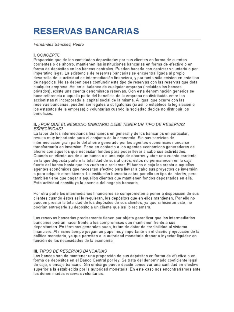 RESERVAS BANCARIAS | La política monetaria | Requisito de reserva