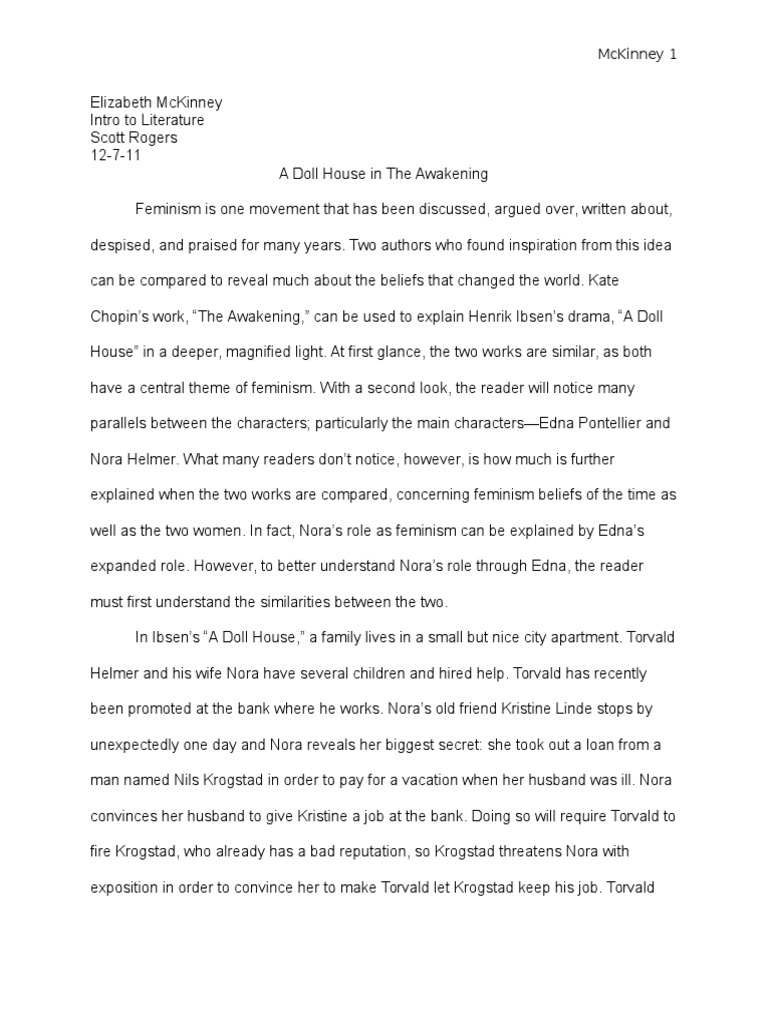 Feminism in Chopin and Ibsen's Works | PDF | A Doll's House | The ...