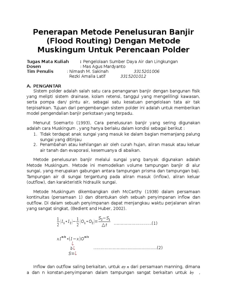 Penerapan Metode Penelusuran Banjir (Flood Routing) Dengan Metode ...