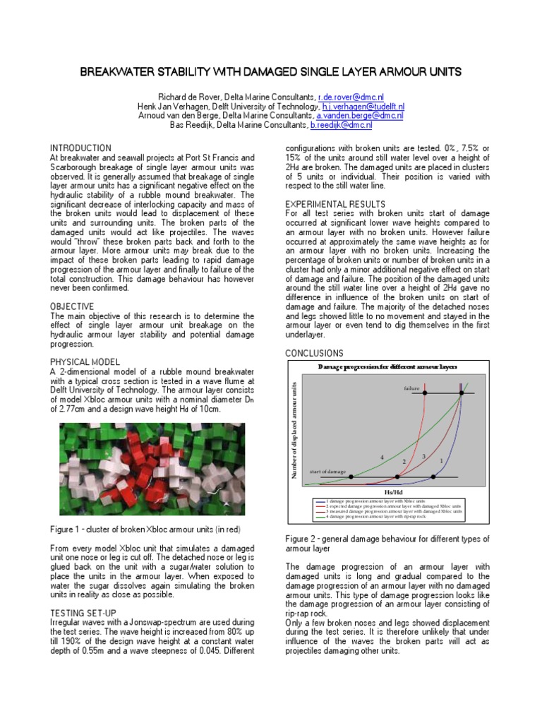 Breakwater Stability With Damaged Single Layer Armour Units Rover Et Al | PDF | Applied And ...