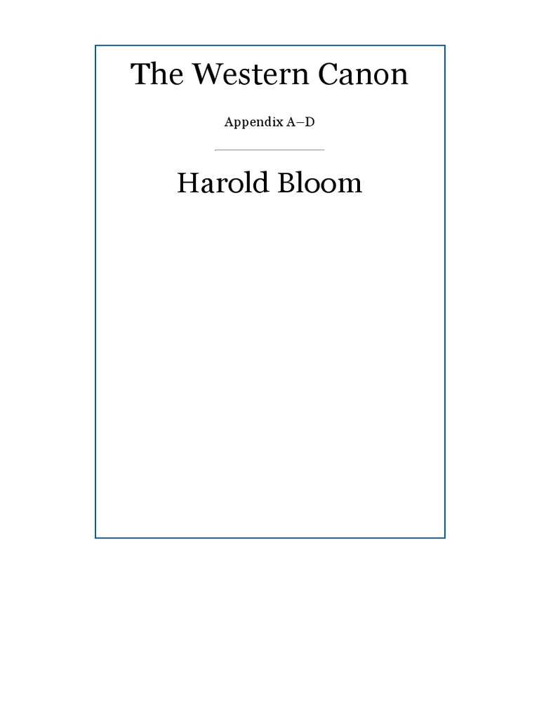 Harold Bloom's Western Canon Overview | PDF