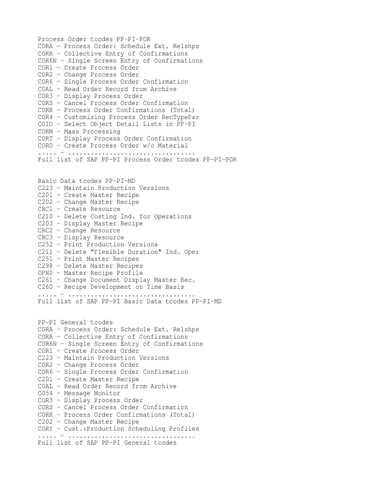 Sap Pp-Pi Tcodes | PDF | Information Technology Management | Computing