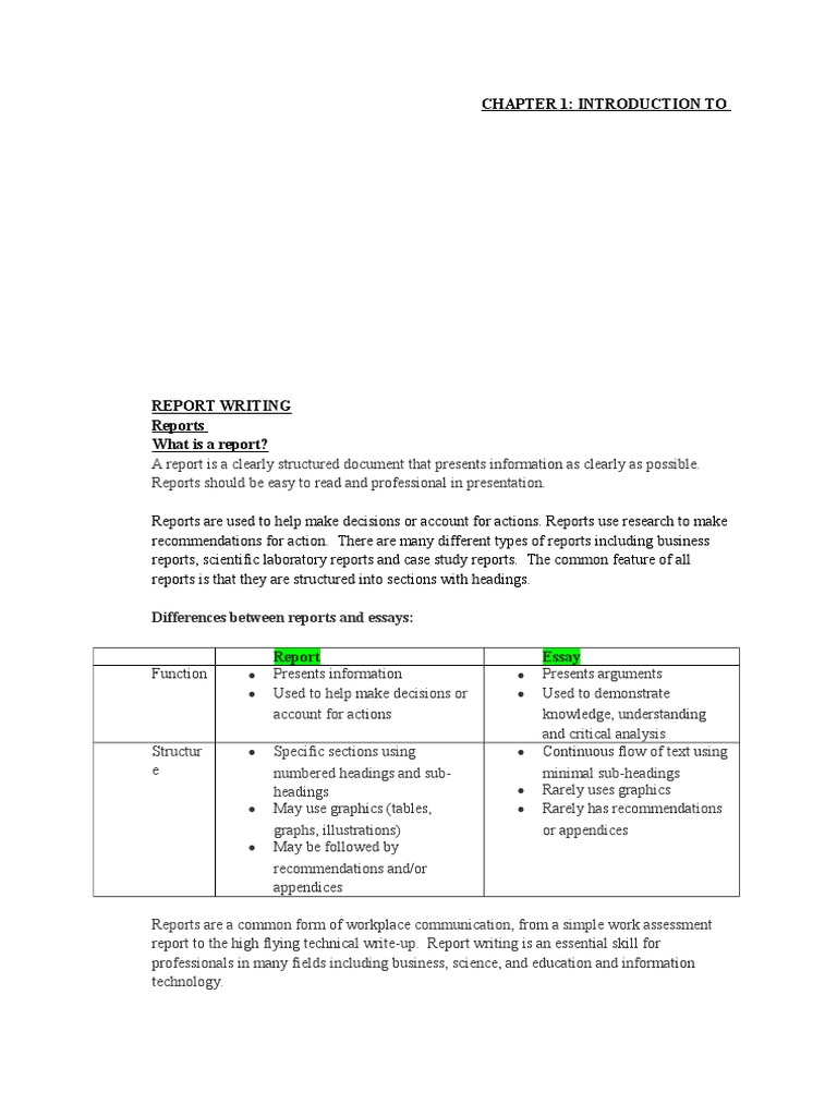 Chapter 1: Introduction To: Differences Between Reports and Essays ...