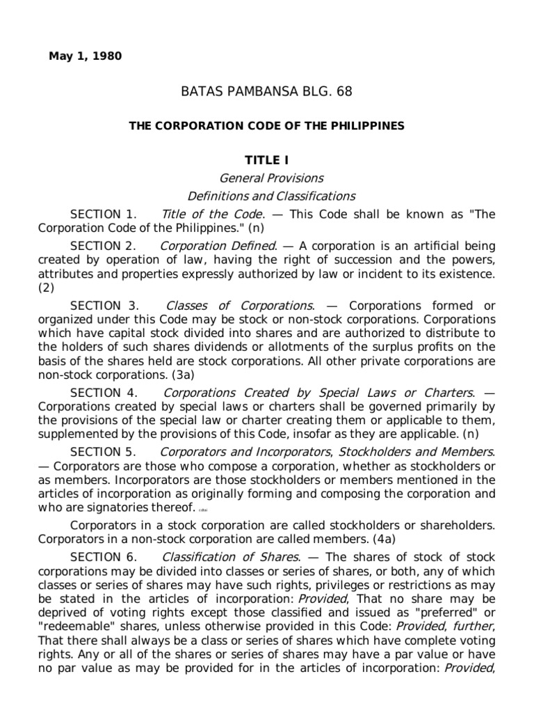 Corporation Code | PDF | Corporations | Preferred Stock