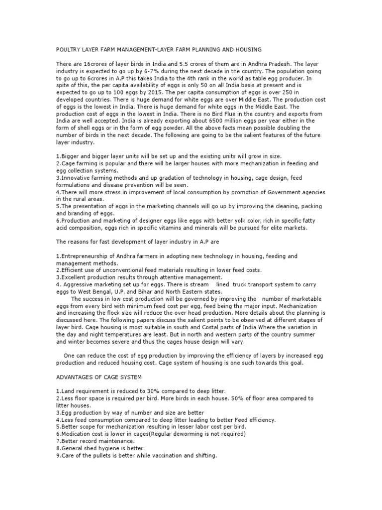 Poultry Layer Farm Management Pdf Egg As Food Poultry Farming