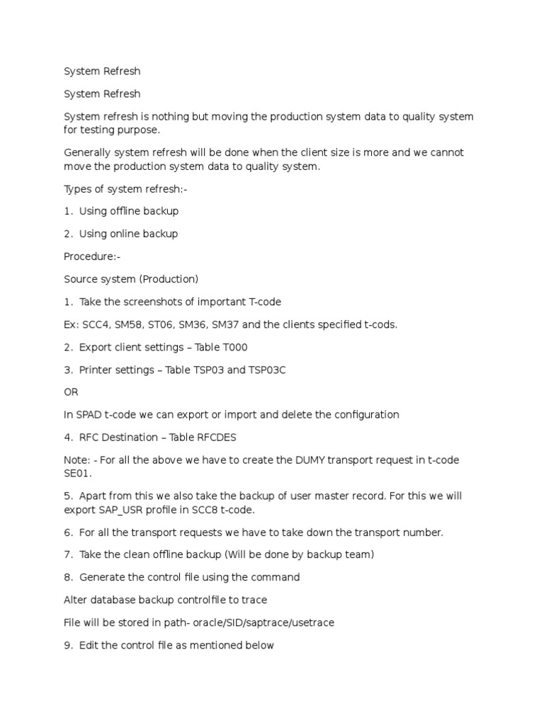 System Refresh | PDF | Oracle Database | Backup
