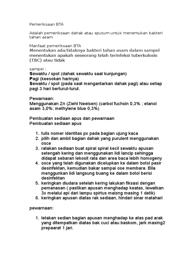 Pemeriksaan BTA untuk Deteksi TBC | PDF