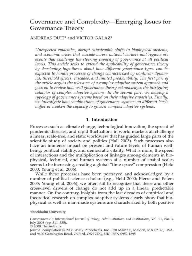 Governance and Complexity-Emerging Issues For Governance Theory | PDF ...