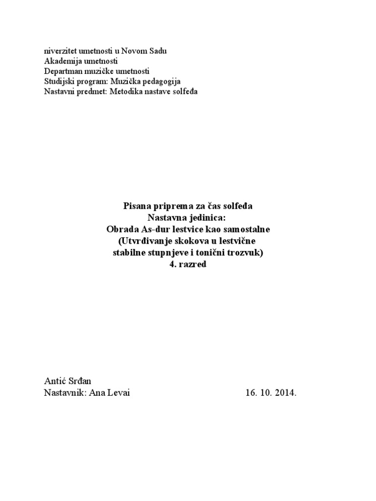 Priprema - Obrada As Dur Lestvice Kao Samostalne | PDF