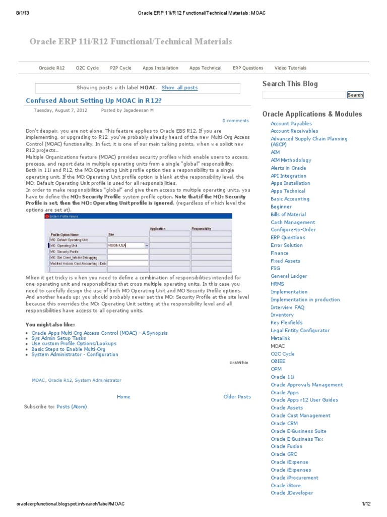 Oracle ERP 11i - R12 Functional - Technical Materials - MOAC | PDF | Debits And Credits ...