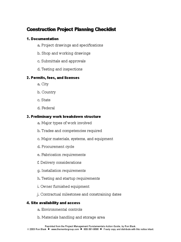 Construction Project Planning Checklist | PDF