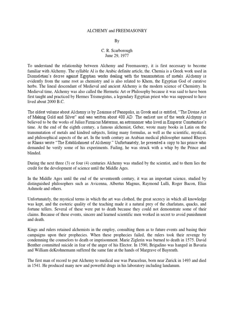 1977 Alchemy and Freemasonry | PDF | Alchemy | Rosicrucianism