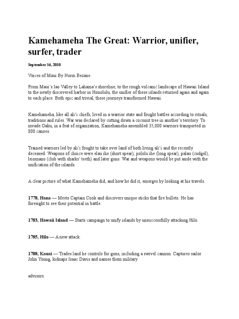 Unification Kamehameha The Great Timeline Reading | PDF | Maui | Hawaii