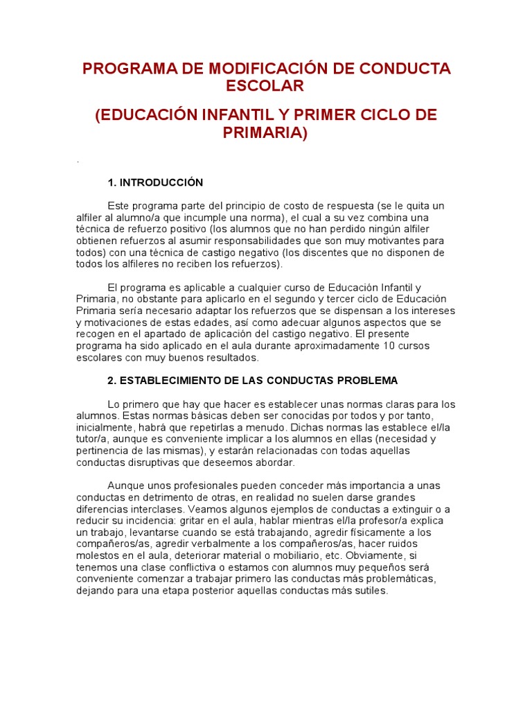 Programa de Modificación de Conducta Escolar | PDF | Comportamiento ...