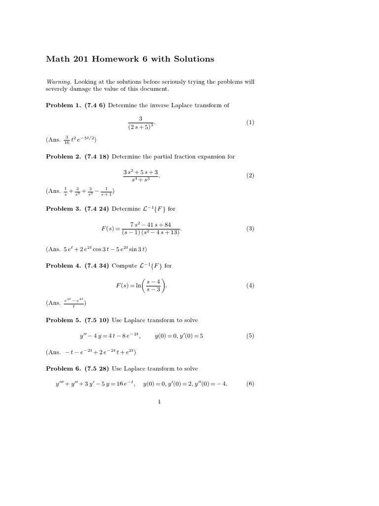 Math 201 Homework 6 With Solutions: Warning | PDF | Fraction ...