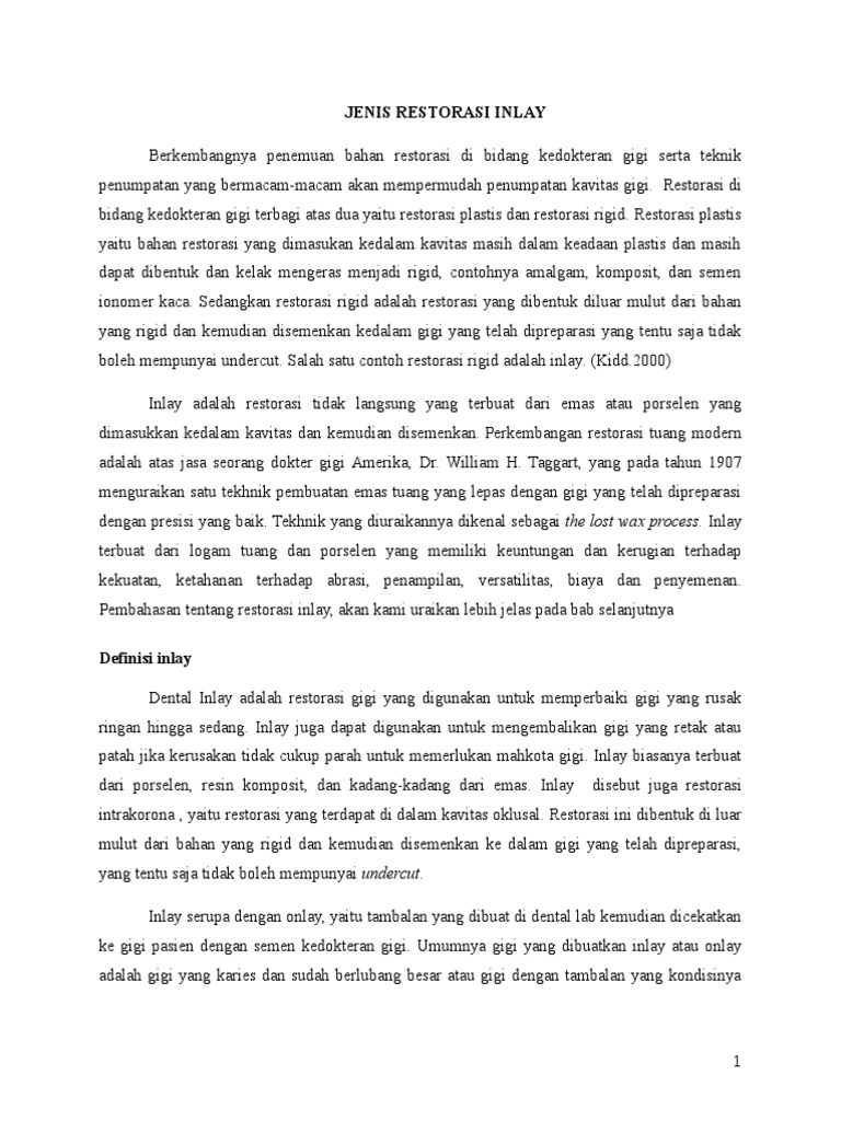 Jenis dan Bahan Restorasi Inlay Gigi | PDF | Teknologi & Rekayasa