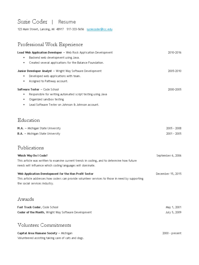 Susie Coder's Web Developer Resume | PDF | Computers
