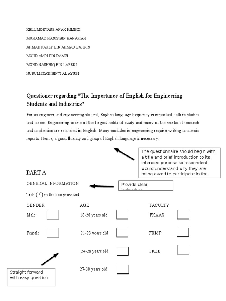 English Questionnaire for Engineering Students | PDF | Questionnaire ...