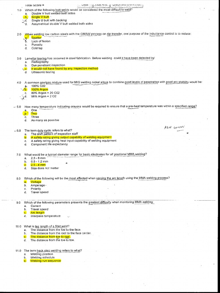 CSWIP - Question & Answer 150 220111 | PDF | Welding | Construction