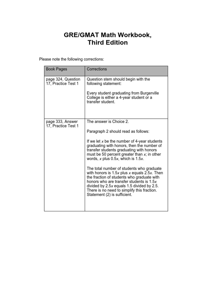 GRE/GMAT Math Workbook Corrections | PDF