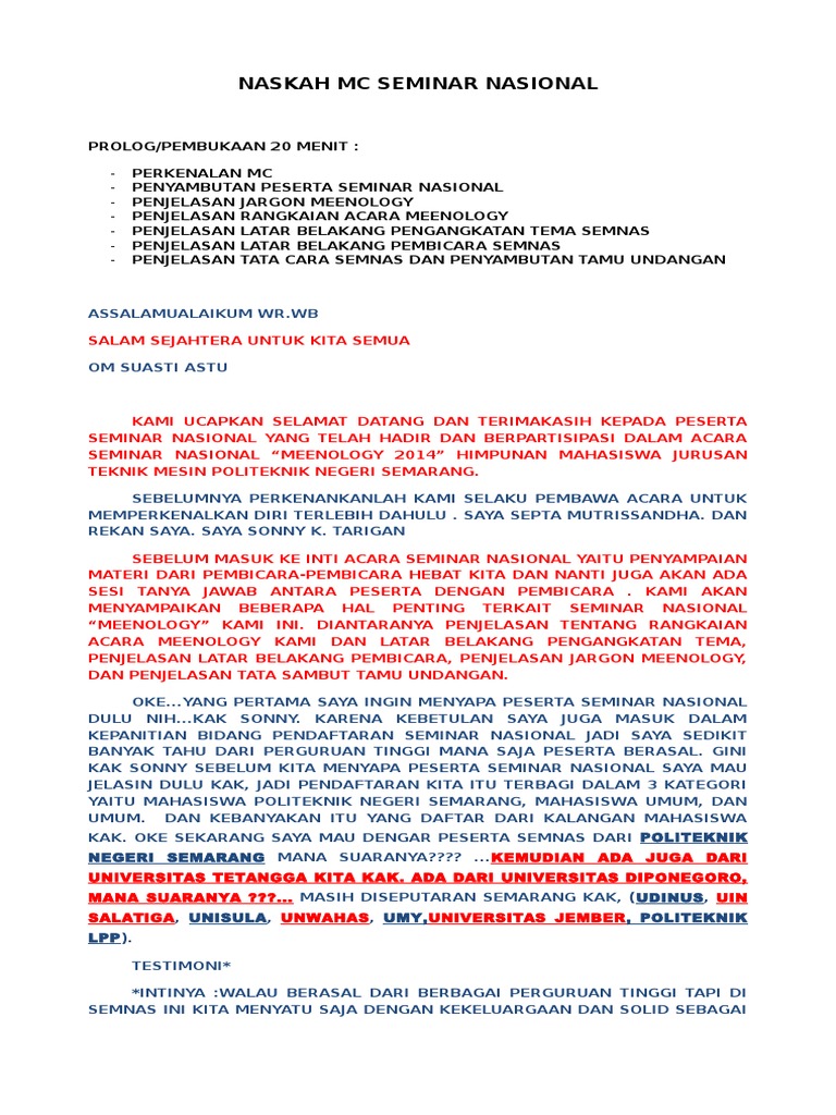 Naskah MC Seminar Nasional Benar | PDF