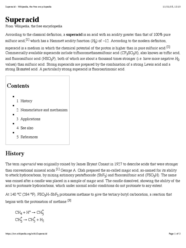 Superacid - Wikipedia, The Free Encyclopedia | PDF | Chemical ...