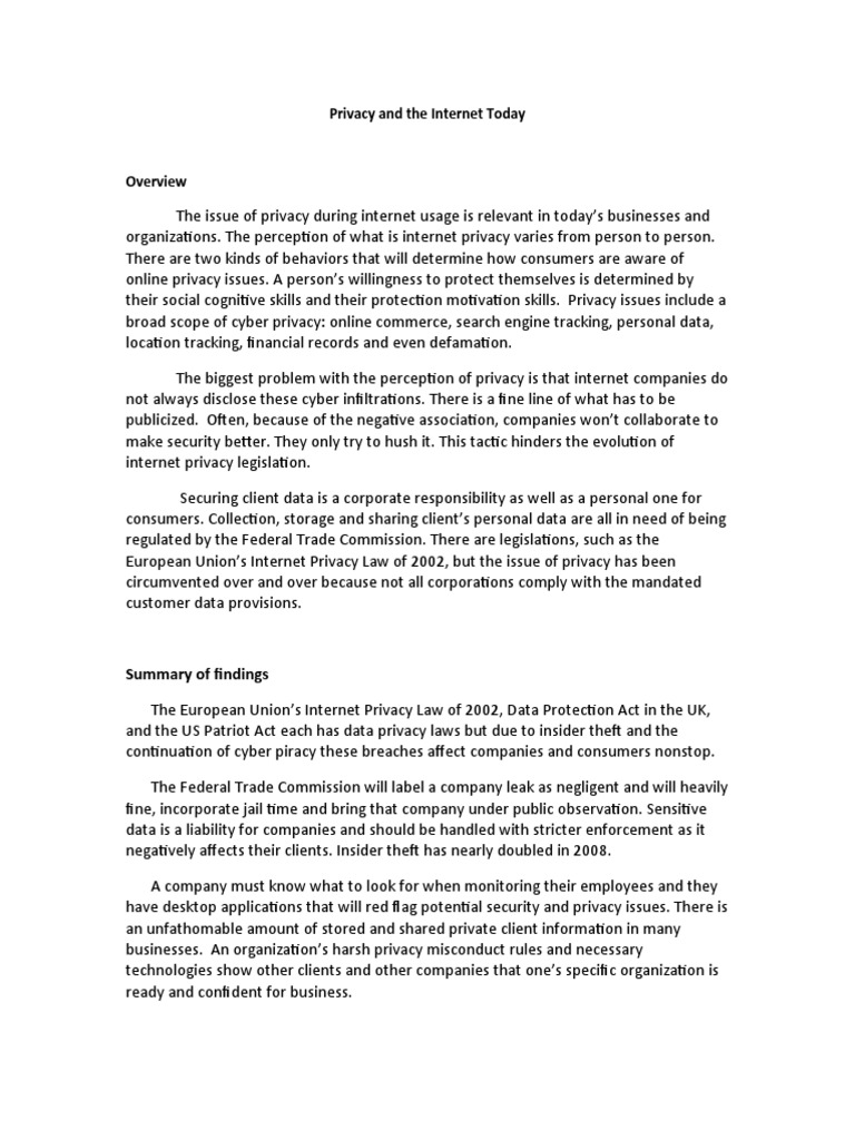 Internet Privacy Executive Summary | PDF | Privacy | Internet Privacy