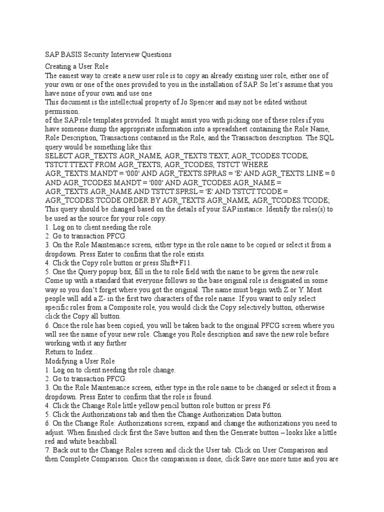 Sap Basis Security Interview Questions | PDF