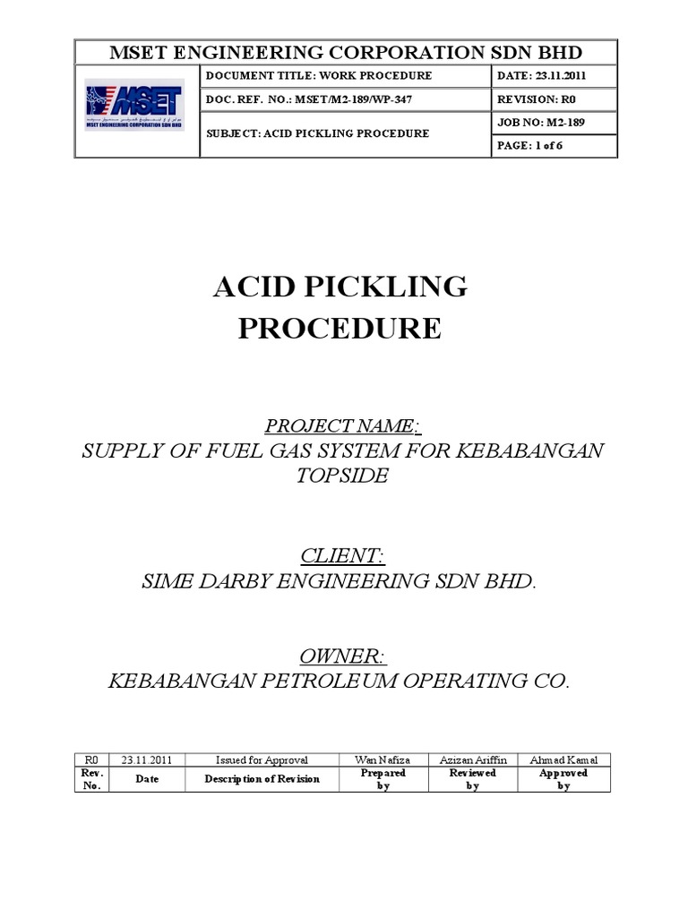 Acid Pickling Procedure Rev.c1 | PDF | Stainless Steel | Water