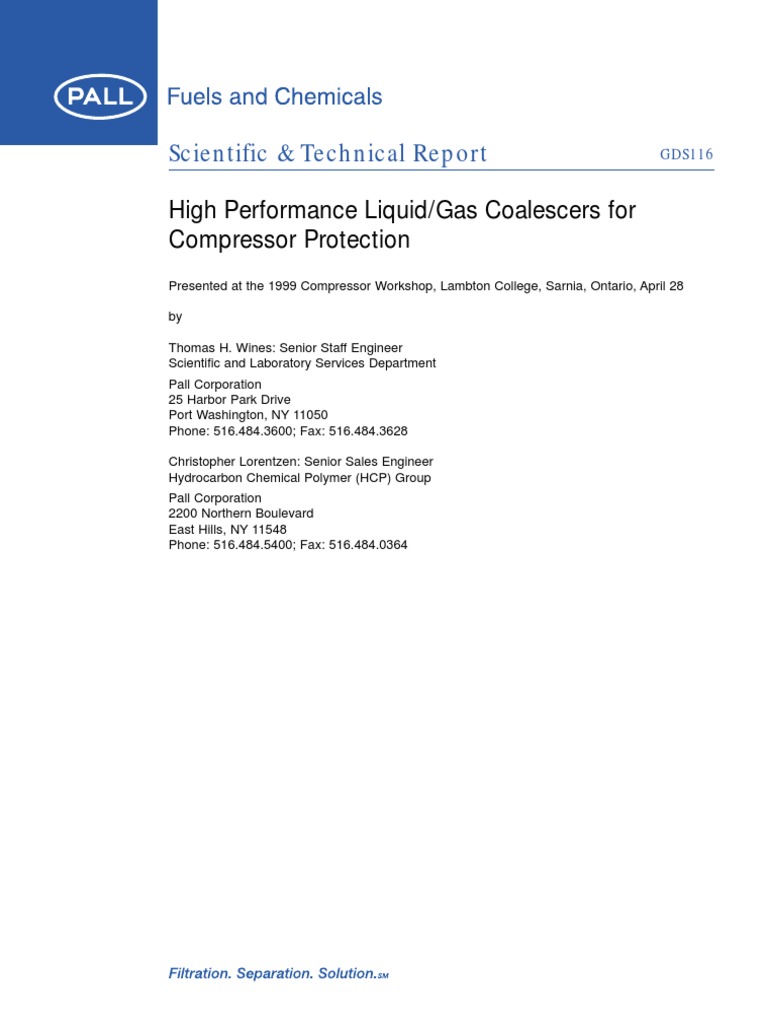 Coalescer Pall | PDF | Gas Compressor | Drop (Liquid)