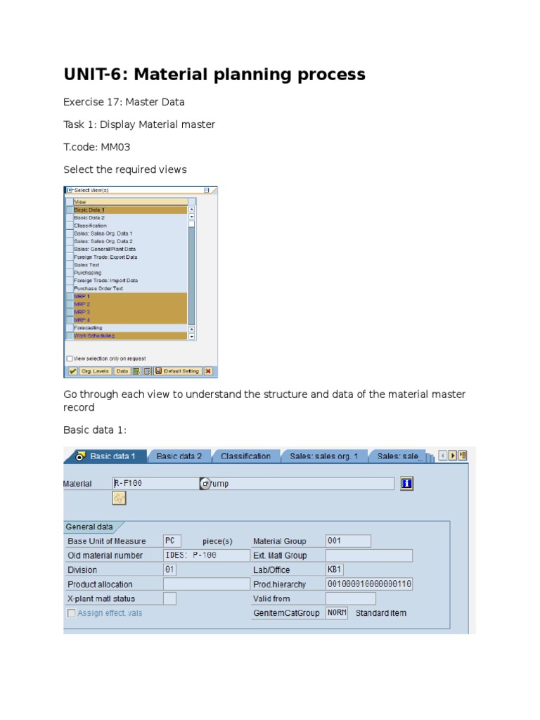 Material Planning Process in SAP | PDF | Business | Technology ...