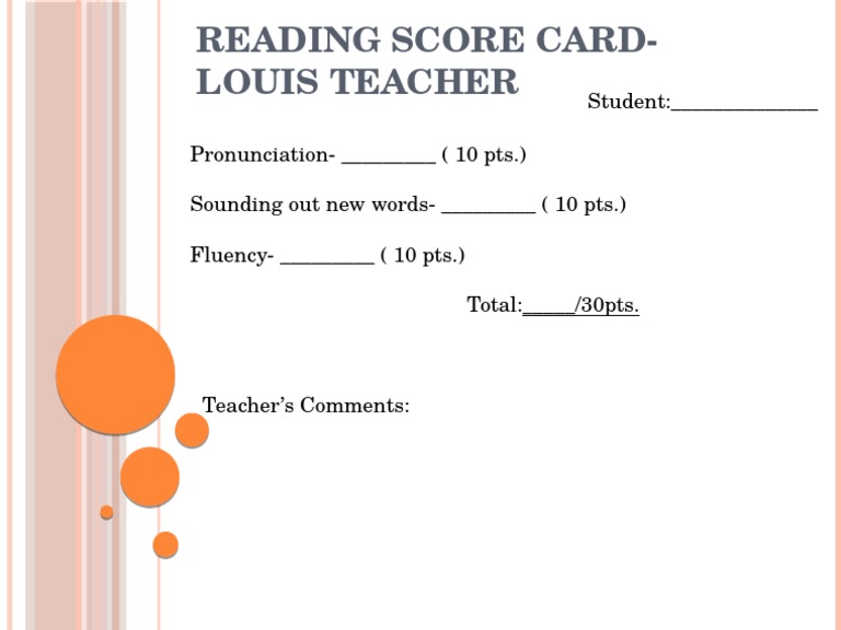 Reading Score Card for Louis Teacher | PDF | Language Arts & Discipline ...