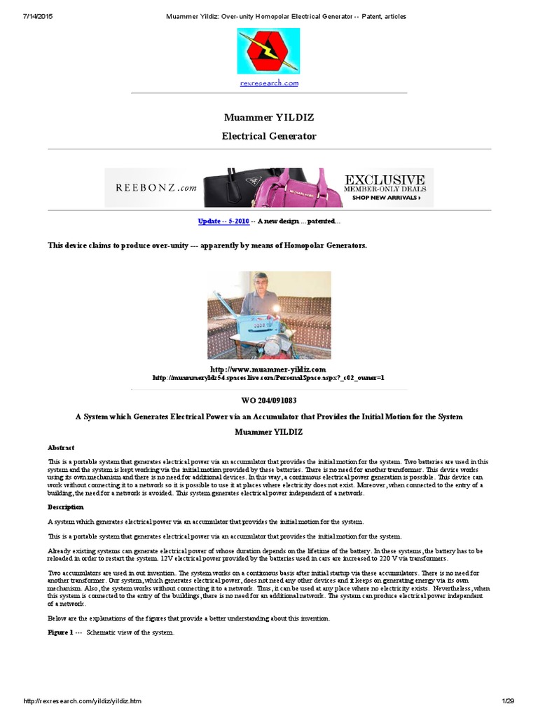 Muammer Yildiz - Over-Unity Homopolar Electrical Generator - Patent ...