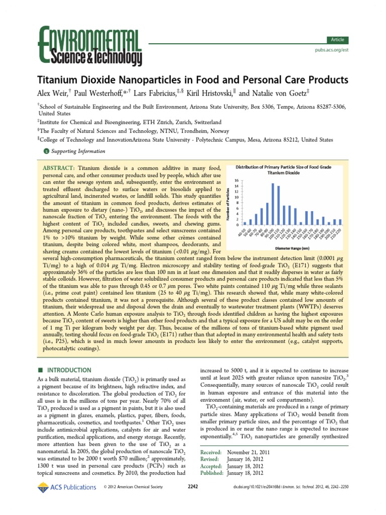 Titanium Dioxide Nanoparticles in Food and Personal Care Products | PDF ...
