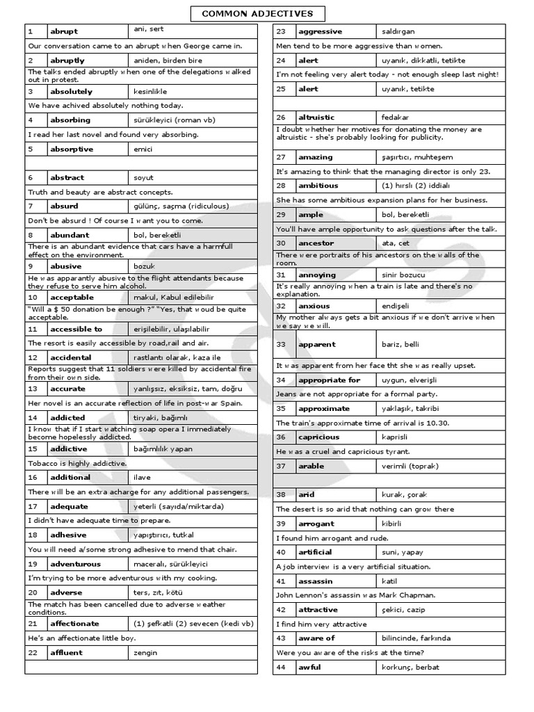 Common Adjectives | Wellness | Medical