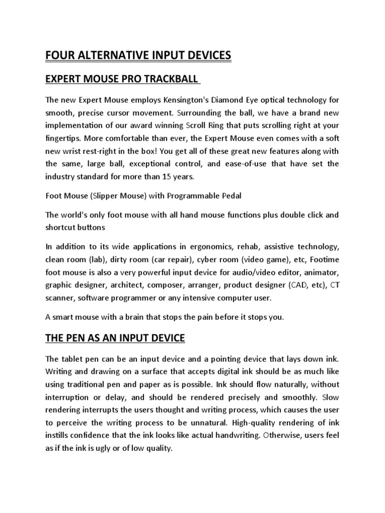Four Alternative Input Devices | PDF | Usb Flash Drive | Touchscreen