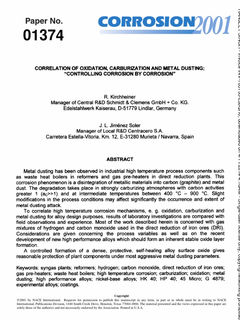 Correlation of Oxidation Carburization and Metal Dusting Controlling ...