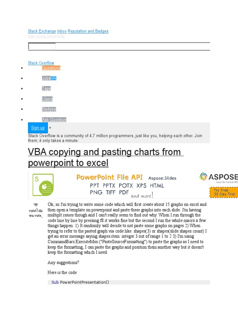 VBA Copying and Pasting Charts From Powerpoint To Excel | PDF | Visual Basic For Applications ...