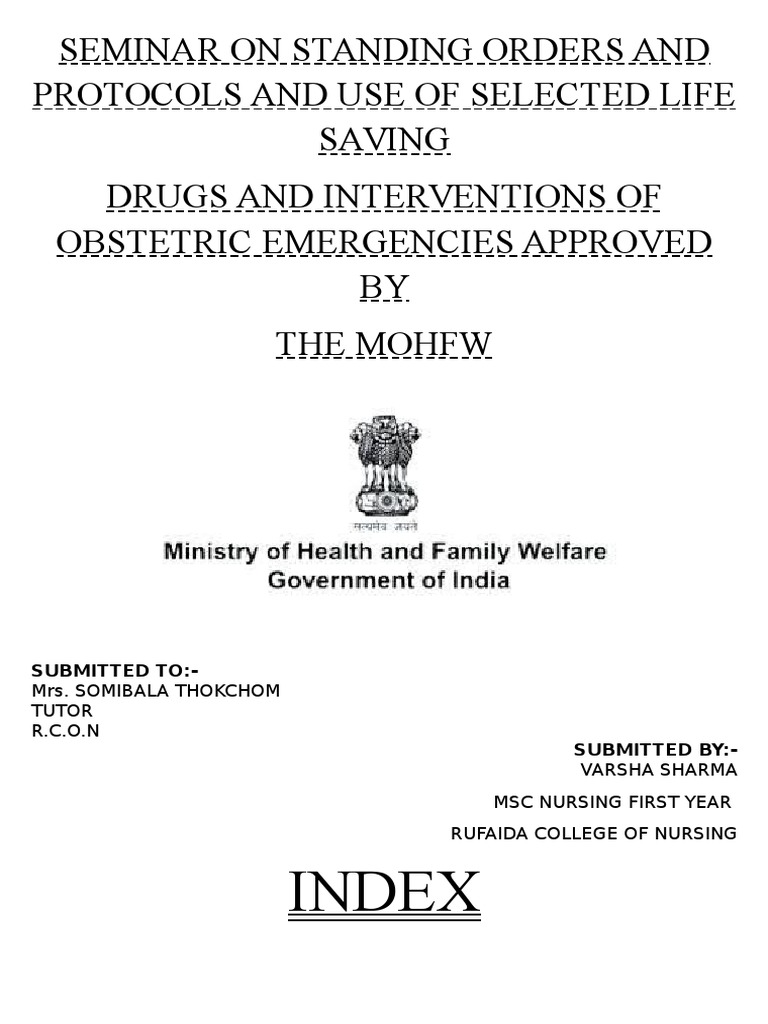Standing Orders, Life Saving Drugs for Obstetric Emergencies | PDF ...