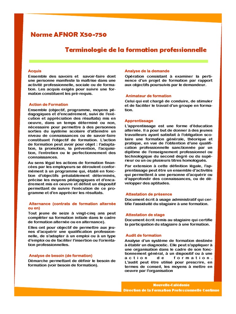 Norme AFNOR X50-750 PDF | PDF | Pédagogie | Compétence (Ressources ...