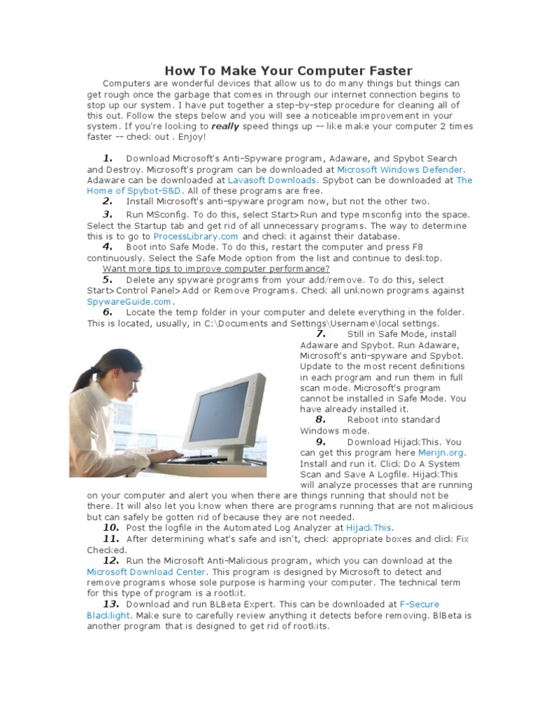 How To Make Your Computer Faster | PDF | Windows Registry | Spyware