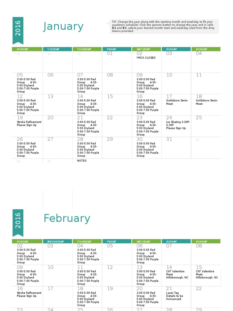 Swim Team Calender | PDF | Career & Growth | Sports & Recreation