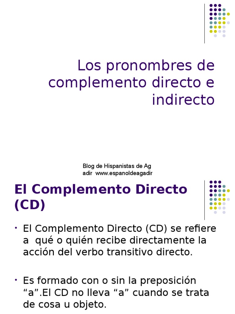 Los Pronombres de Complemento | PDF | Objeto (gramática) | Tipología ...