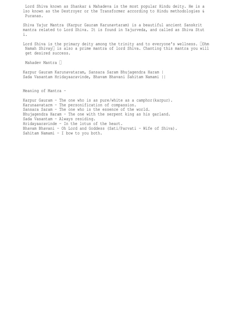 Mahadev Mantra | PDF | Shiva | Hindu Iconography