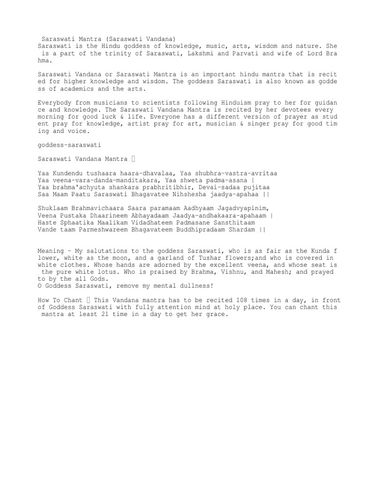 Saraswati Vandana | PDF | Art | Religion & Spirituality