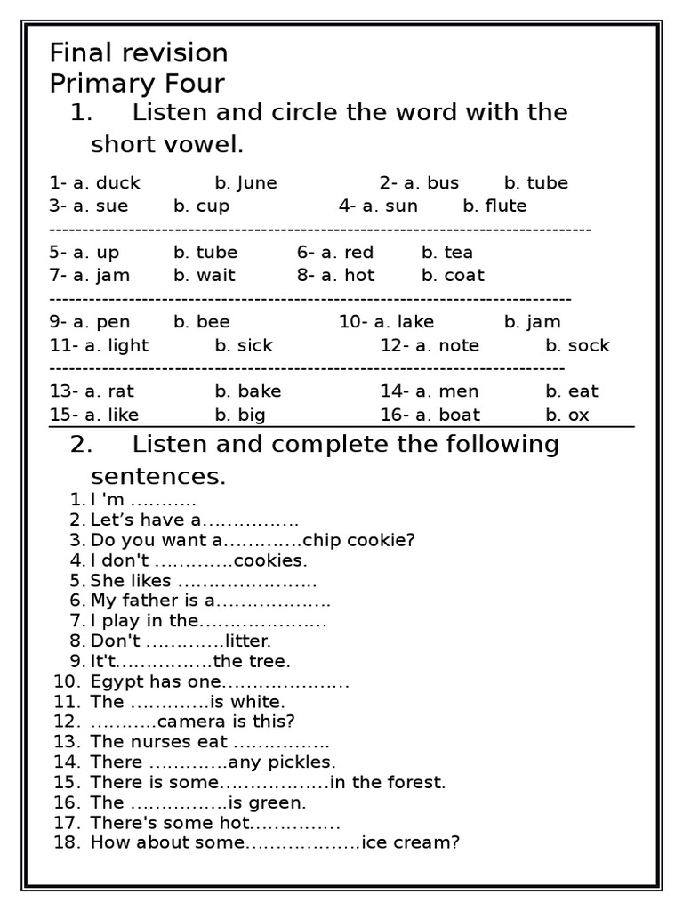 Primary Four Reading Comprehension and Grammar Assessment | PDF | Foods ...